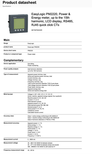 Power and Energy meter, EasyLogic PM2220, LCD display, RS485, RJ45 ...
