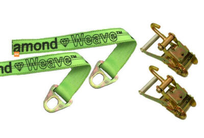 2-Pack 8' Hi-VIZ Green DIAMOND WEAVE Chevron Wheel Lift Strap Finger ...