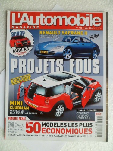 L'AUTOMOBILE MAGAZINE N°732 05/2007 MINI CLUBMAN SAFRANE II AUDI A3 ...