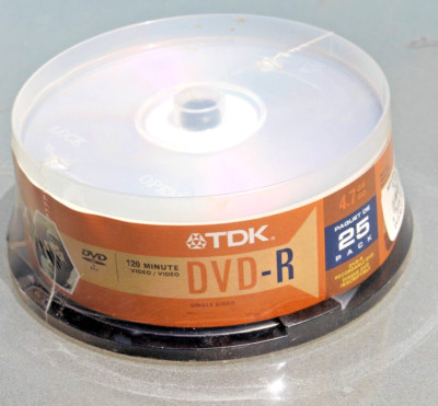 New & Sealed - TDK 4.7GB DVD-R 25-Pack Spindle 4X Compatible 120 Minute ...