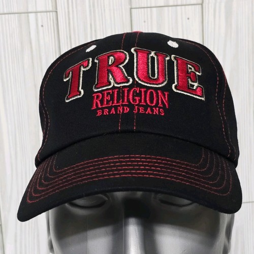 True Religion Black Red Embroidered Hat Mens Adjustable Strapback Cap ...