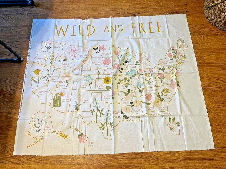 RILEY BLAKE WILD AND FREE COTTON CHEATER QUILT FABRIC PANEL, STATE MAP ...