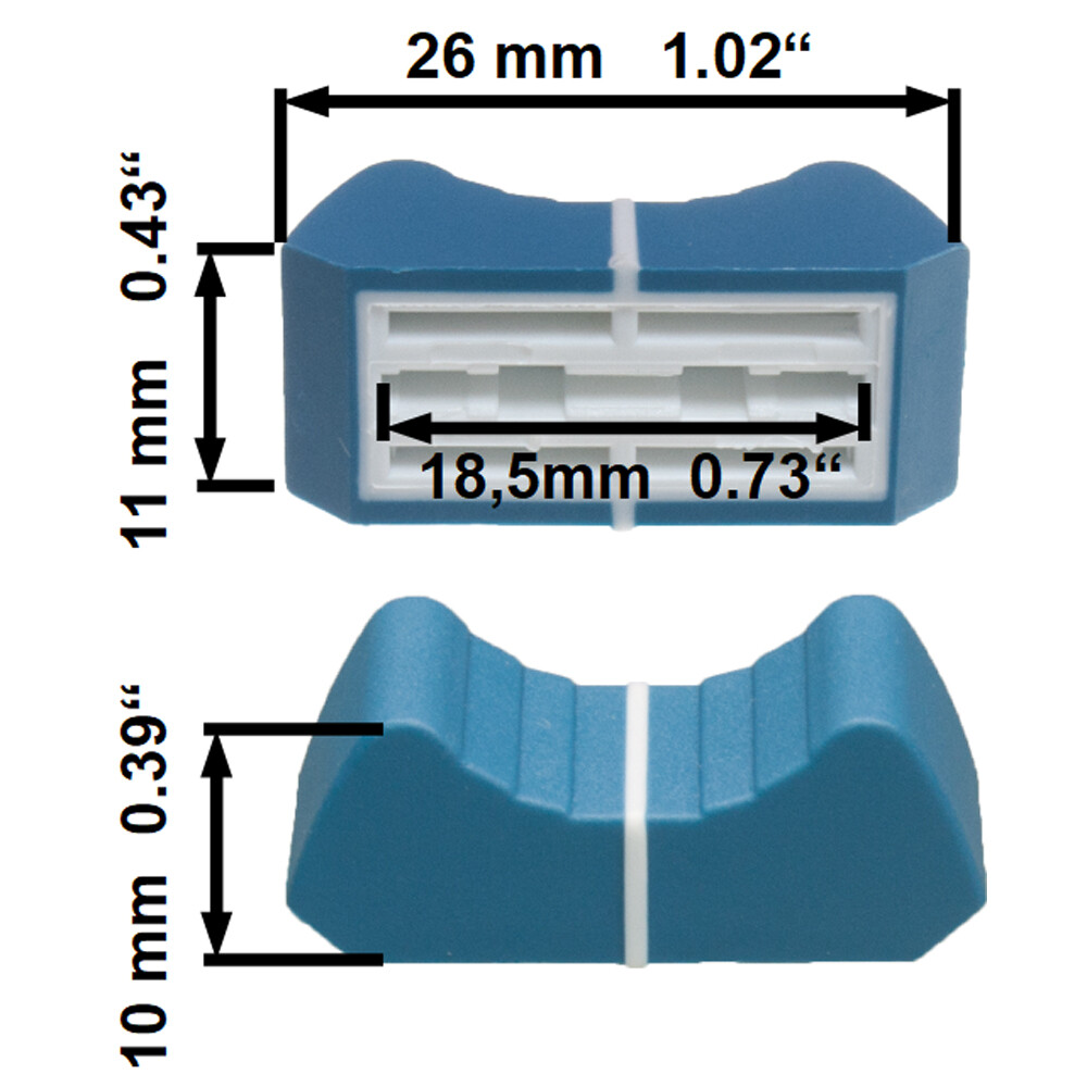 Sifam 2 FADER KNOB cap BLUE T-Bar 18.5m slider pot fader mixer 11mm x ...
