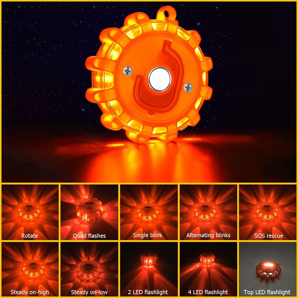 6PCS LED Flare Road Light Safety Roadside Beacon Disc Flashers Warning ...
