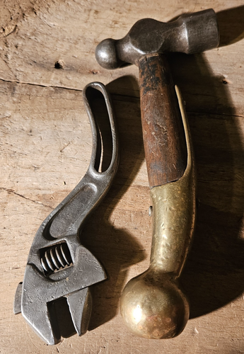 VINTAGE UNUSUAL SHAPED BLACKSMITH ANVIL HAMMER & MONKEY WRENCH TOOL LOT ...