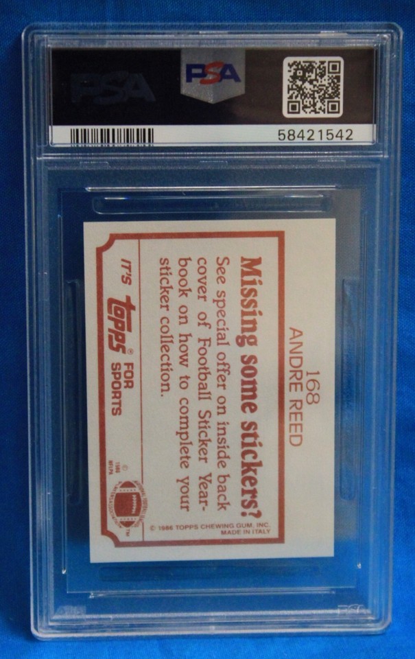 1986 TOPPS STICKERS # 168 Andre Reed RC PSA 10 # 58421542 PSA/DNA CERT ...