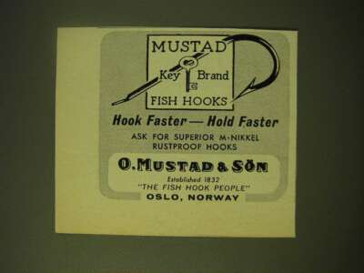 1966 Mustad Key Brand Fish Hooks Ad - Hook Faster - Hold Faster | eBay