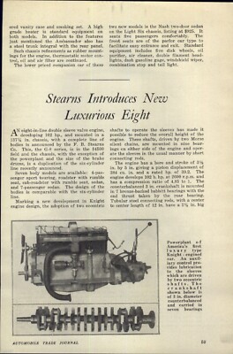 1927 PAPER AD CAR AUTO ARTICLE Stearns Introduces Luxurious Eight Valve ...