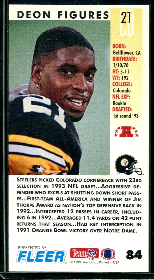 1993 Fleer Gameday Tall Boy Deon Figures #84 Pittsburgh Steelers | eBay