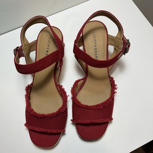 NWOB Lucky Brand Red LK-MINDRA Canvas Wedge Sandals Sz 9.5M Heels ...