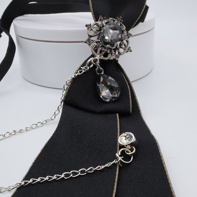 Gothic Black Necktie for Pendant Metal Chain Evening Party Pretied | eBay