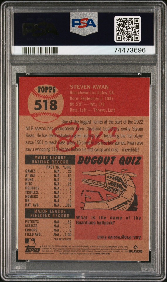 STEVEN KWAN Signed 2022 Topps Living Set Rookie RC 518 Autographed Auto ...