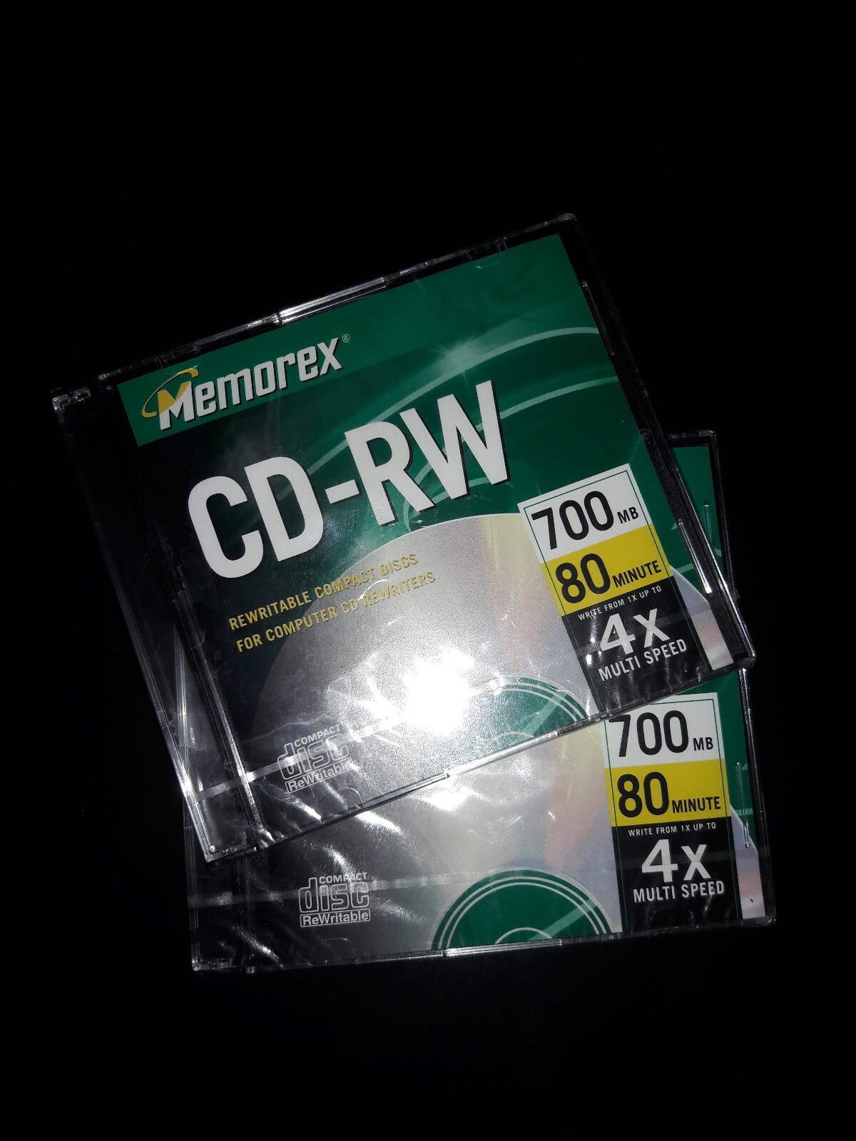 Qty 2 Memorex CD-RW 4X-700MB-80 Min Individually Sealed in Slim Jewel ...