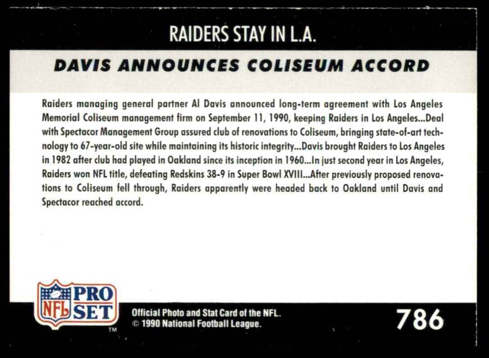 1990 Pro Set Al Davis Los Angeles Raiders #786 | eBay