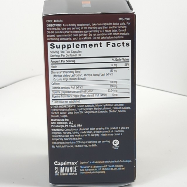 GNC Bodydynamix 487424 Slimvance Core Slimming Supplementd - 60 count ...