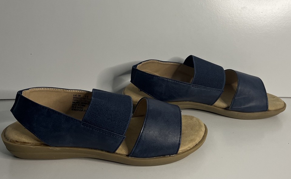 Navy Blue Slip-on Sandals New With Tags Tan Sole - Medium Size 8 | eBay