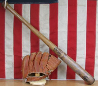 Vintage Wilson Wood Baseball Bat w/ Hiawatha Leather Glove Both Al ...