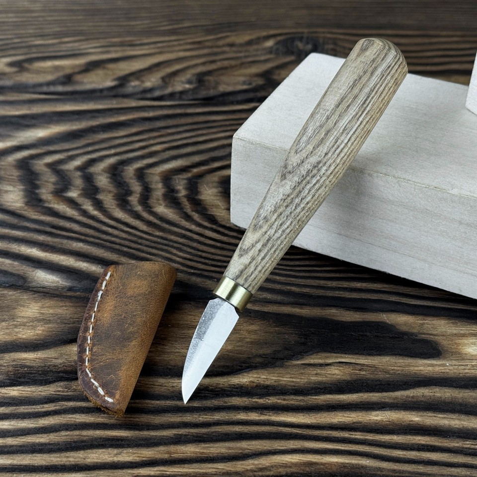 Hand-Forged Sloyd Knife, 52100 Carbon Steel Octagonal Handle Leather ...