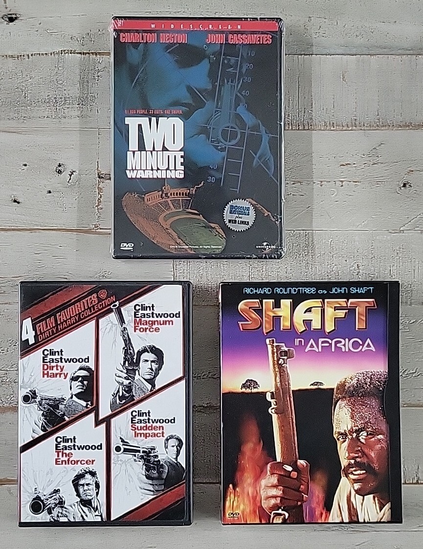 1970s 3-DVD Lot Two Minute Warning/Shaft In Africa/Dirty Harry 4 Film ...