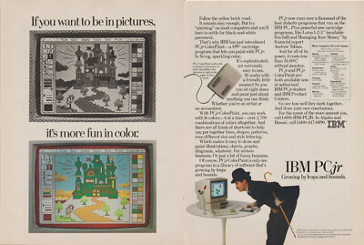 1984 IBM PC jr Computer - Charlie Chaplin Twin Derby Hat - 2 Page Print ...