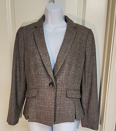 Talbots Italian Fabric Tweed Lined Wool Blend Blazer Jacket Brown Black ...