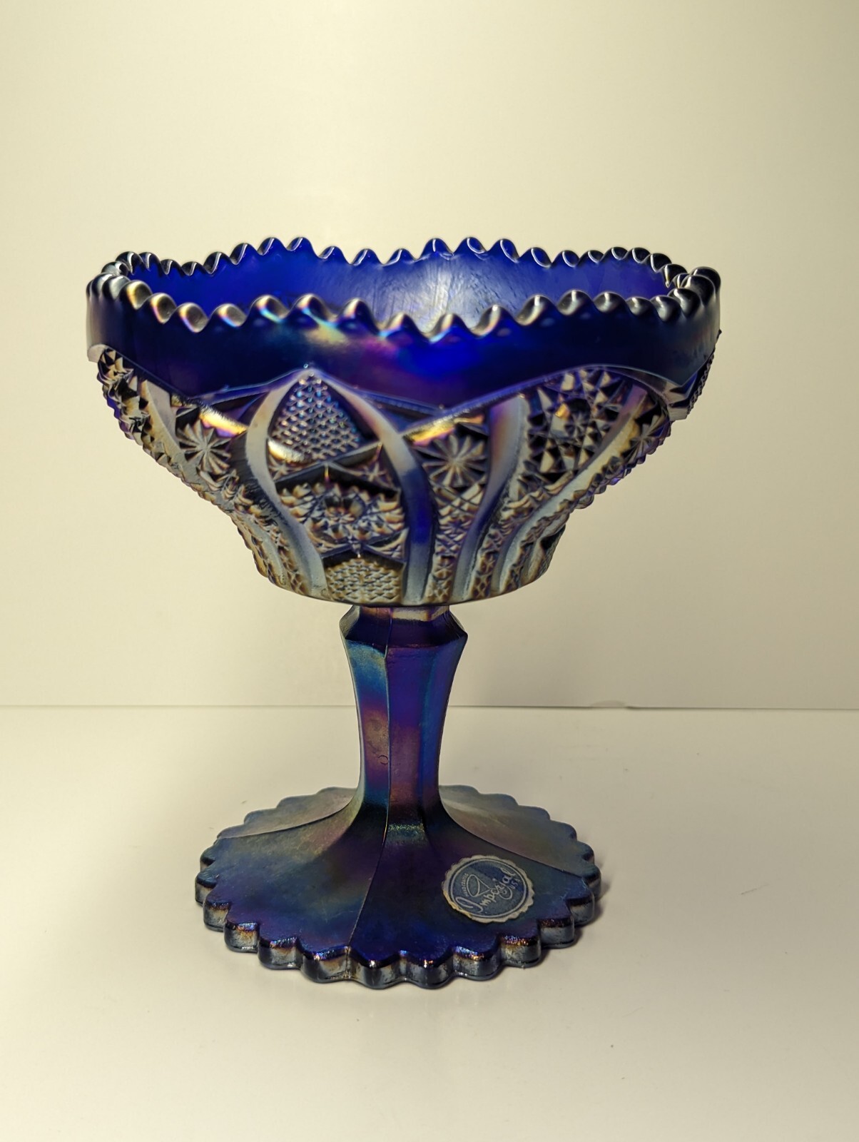 VINTAGE IMPERIAL GLASS COBALT BLUE 5" FOOTED COMPOTE AURORA JEWELS ...