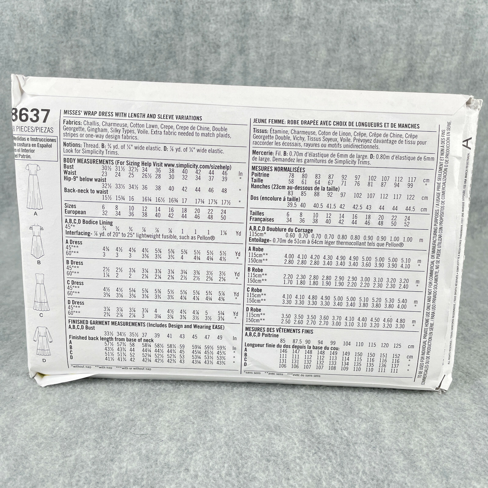 Women Wrap Dress Sewing Pattern Simplicity 8637 Size 16-24 for sale ...