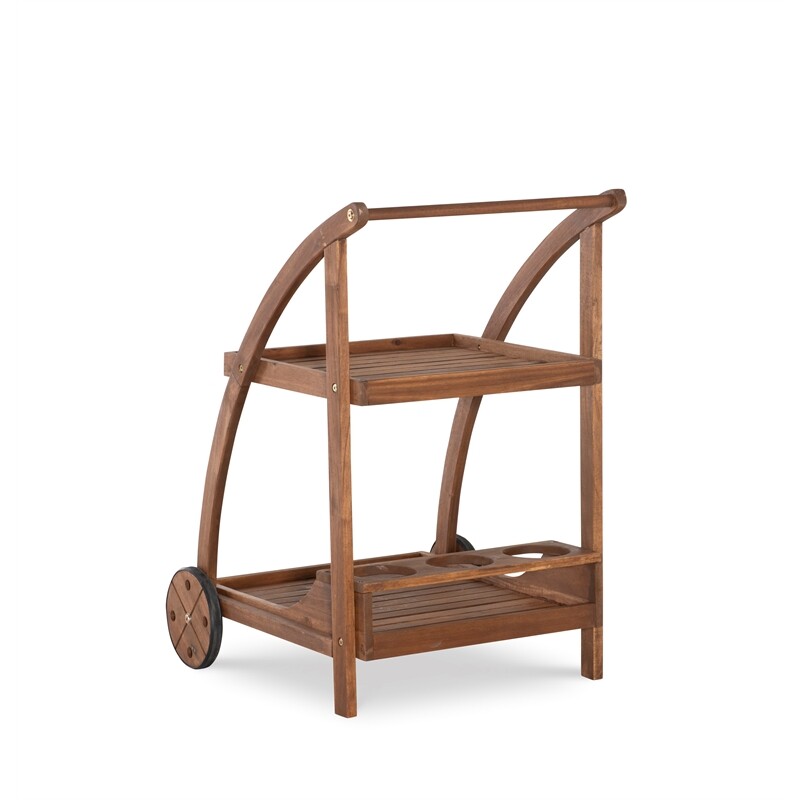 Linon Catalan Outdoor Wood Serving Trolley 2 Levels with Wheels in ...