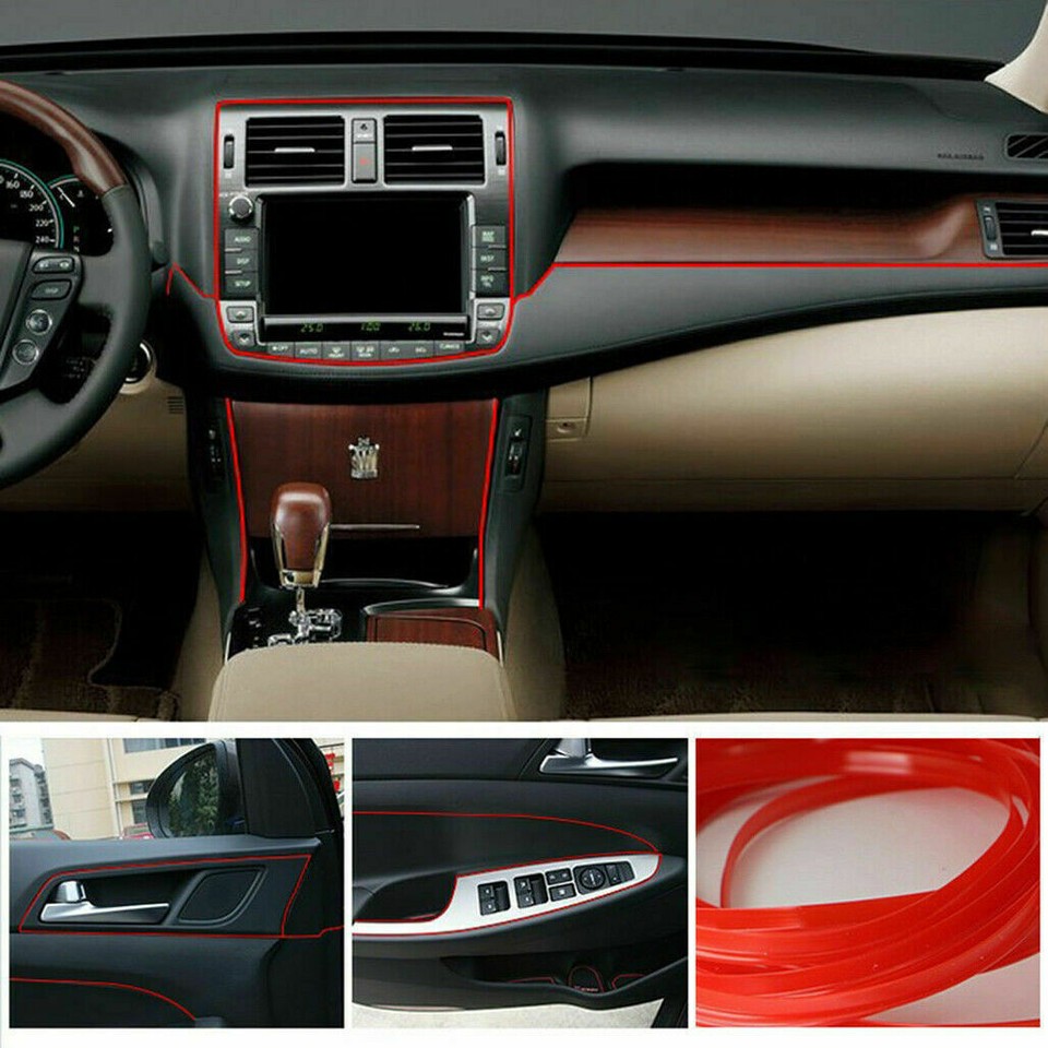 Red Car Door Panel Edge Gap Strip Cover Decor Molding Trim Accessories ...