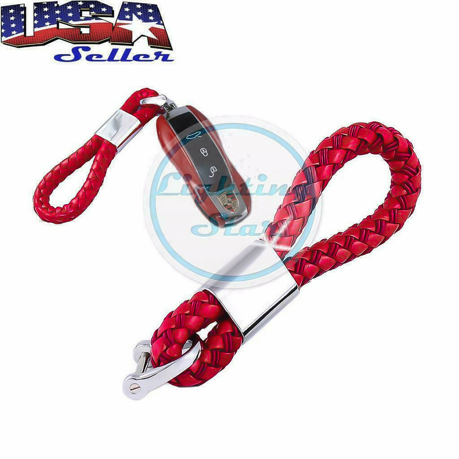 Red Universal Fits Car Key Fob Keychain Braided Leather Strap Key Chain ...