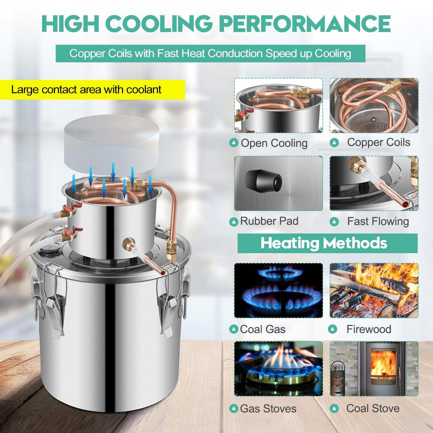 5 Gal 20L Copper Alcohol Moonshine Ethanol Still Spirits Boiler Water ...