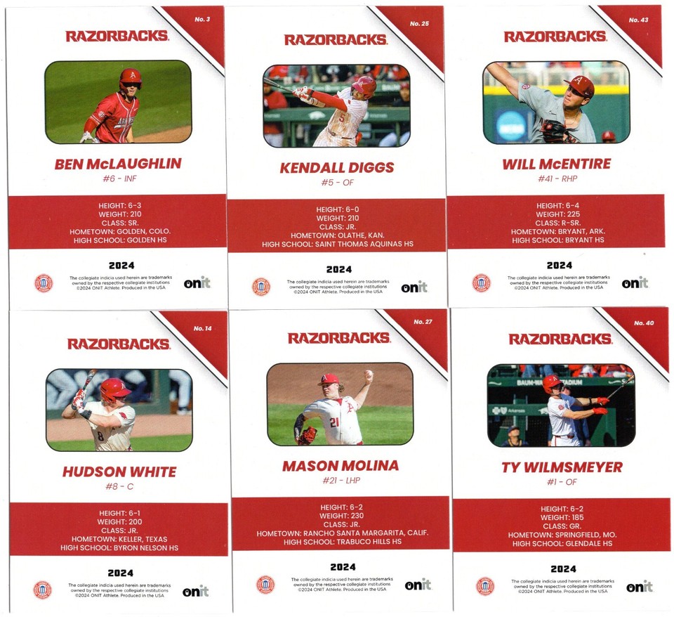 Arkansas Razorbacks 2024 Onit NIL Autographed Baseball Cards IP Auto ...