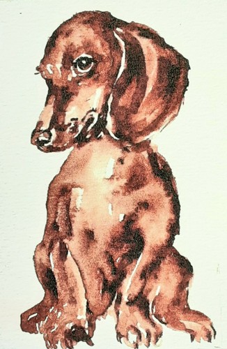 ACEO dachshund dog pet art signed by the artist painting,pet lover ...