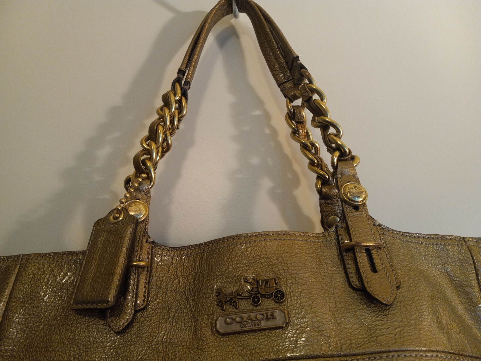 COACH E0973-14120 MADISON TRIBECA GOLD PATENT METALLIC LEATHER TOTE ...