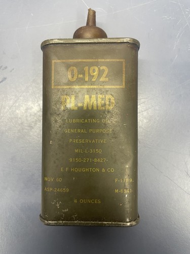 Vintage US Military 0-192 PL-MED Weapons Oil Can Lubricant 4 oz Mancave ...
