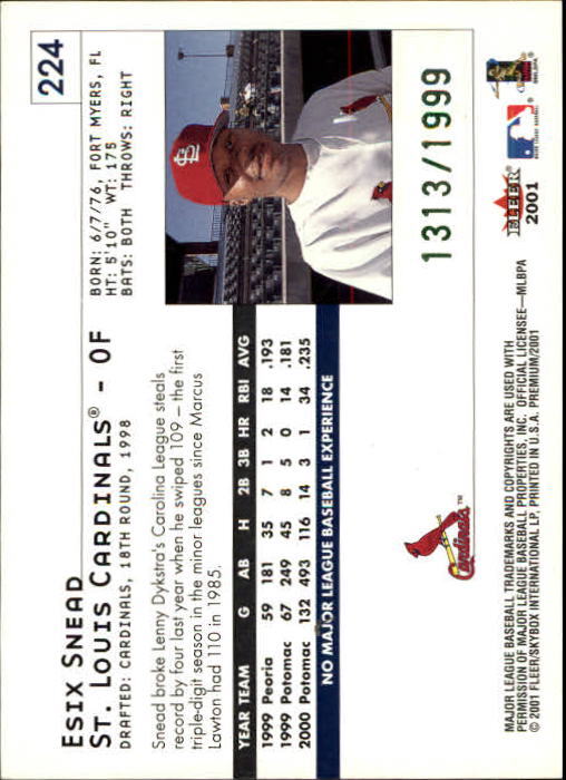 2001 Fleer Premium #224 Esix Snead RC Rookie Card /1999 | eBay