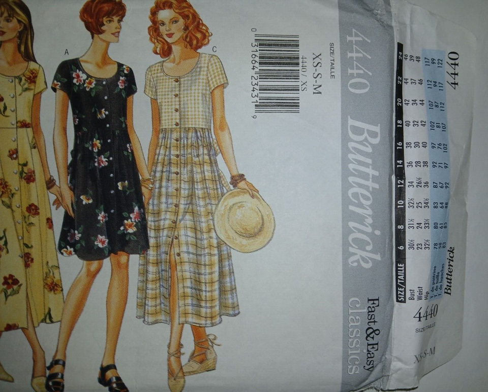 Butterick 4440 Dress TORN Sewing Pattern Size XS-M c1996 | eBay