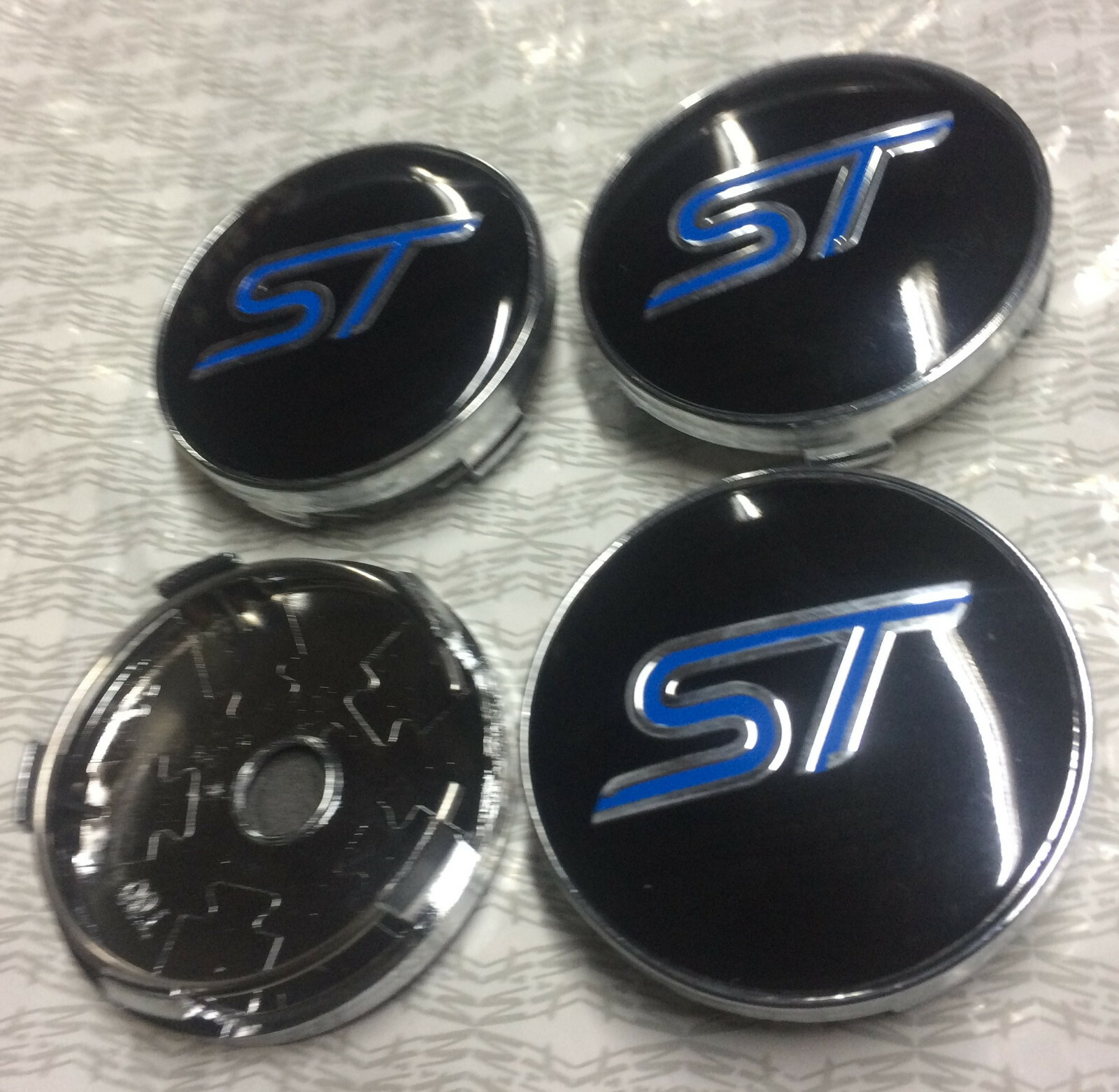 4x ST Ford Alloy Wheel Hub Centre Cap Set Center Caps Black / Blue 60mm ...