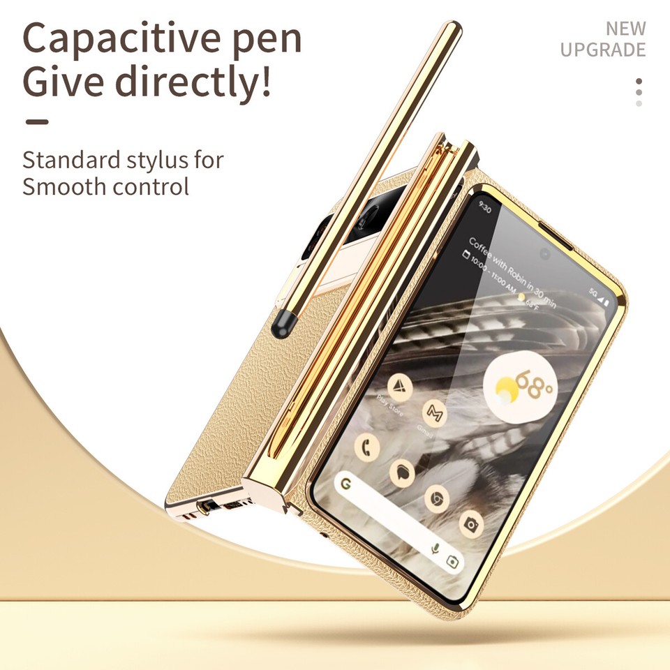 For Google Pixel Fold Case Hinge Protection Leather Pen Slot Stand ...