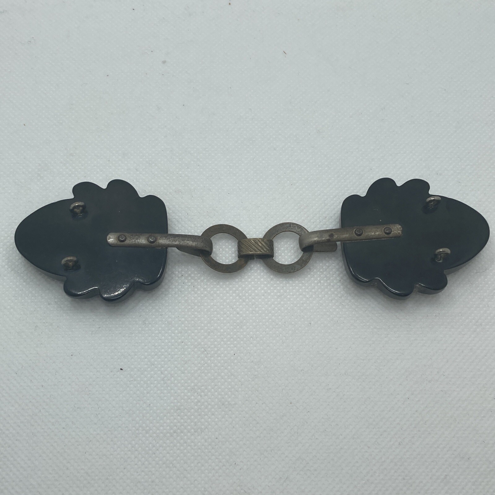 Vintage Carved Black Bakelite Fur Clasp Cloak Clasps Ornate Metal ...
