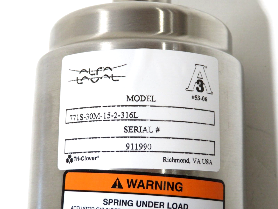 2" Alfa Laval 771S-30M-15-2-316L Tri-Clamp Sanitary Control Valve NEW ...
