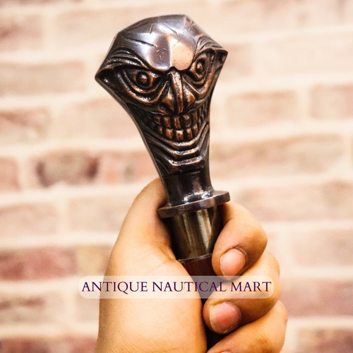 Antique Style Wooden Walking Stick Cane Devil Jocker Handle Vintage ...
