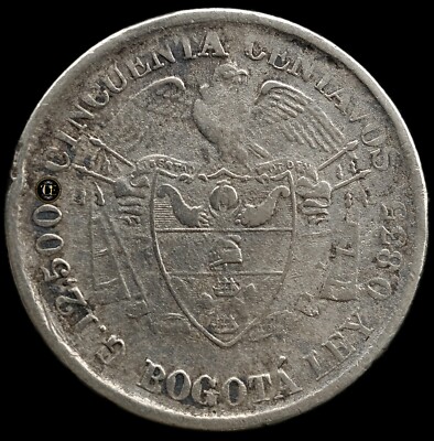 1907 - 50 Centavos Colombia Silver Coin. Low Mintage. Liberty Face ...