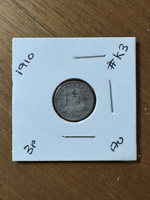 🍬1910 AUSTRALIAN THREEPENCE LONDON MINT SILVER FIRST 3P COIN KING ...