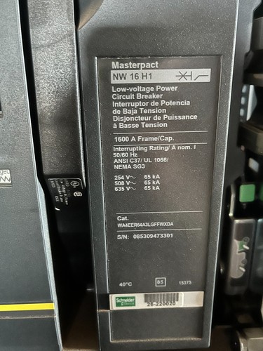 SQUARE D MASTERPACT NW16H1 1600AMP CIRCUIT BREAKER W/MICROLOGIC 6.0P ...