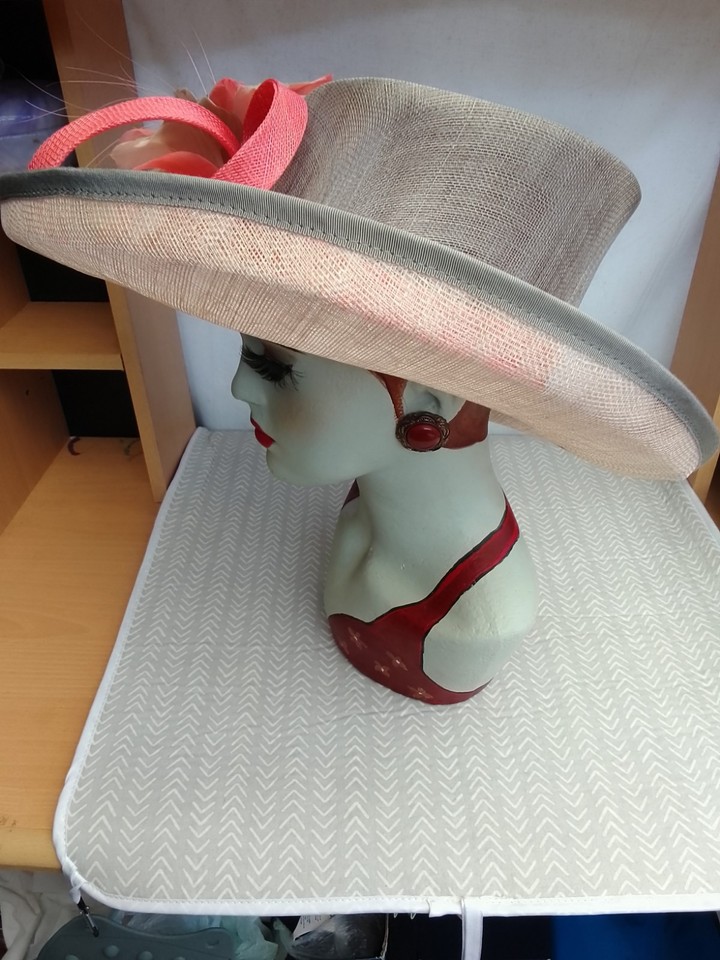 Jacques Vert Grey Pink Mother of Bride Wedding Hat Formal Party Flower ...