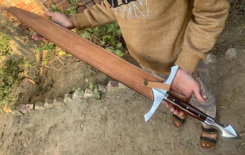36" Custom Handmade D2 Steel Viking Sword, Viking Engraving Combat Long ...