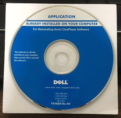 Dell Reinstalling Sonic CinePlayer Software CD - P/N RG895 REV. A01 | eBay