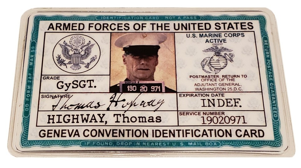 Gunny Highway Clint Eastwood USMC Marine US Military Army ID Card Prop ...