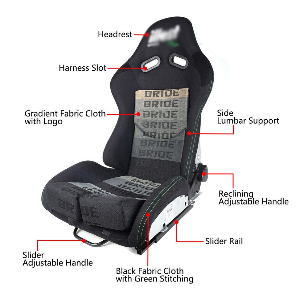 Large Size BRIDE Seats Low Max Racing Seats Black Adjustable Backrest w ...